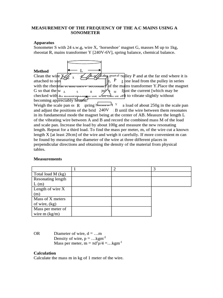 Measurement of The Frequency of The A.C Mains Using A Sonometer | PDF | Resonance | Mechanics