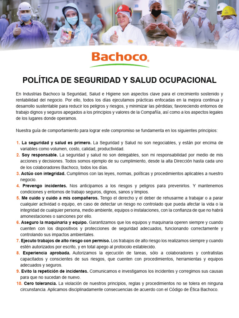 6 Política de Seguridad y Salud Ocupacional | PDF | Valores | Seguridad y salud ocupacional
