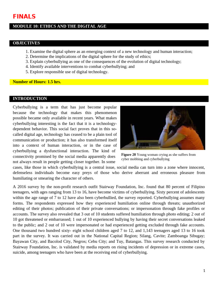 ETHICS Final Modules 1st Sem | PDF | Copyright Infringement | Cyberbullying