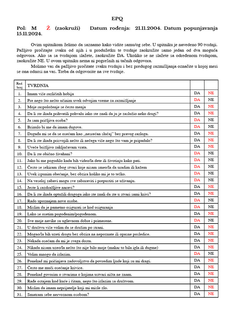 EPQ - Odrasli (Ispravljen) | PDF