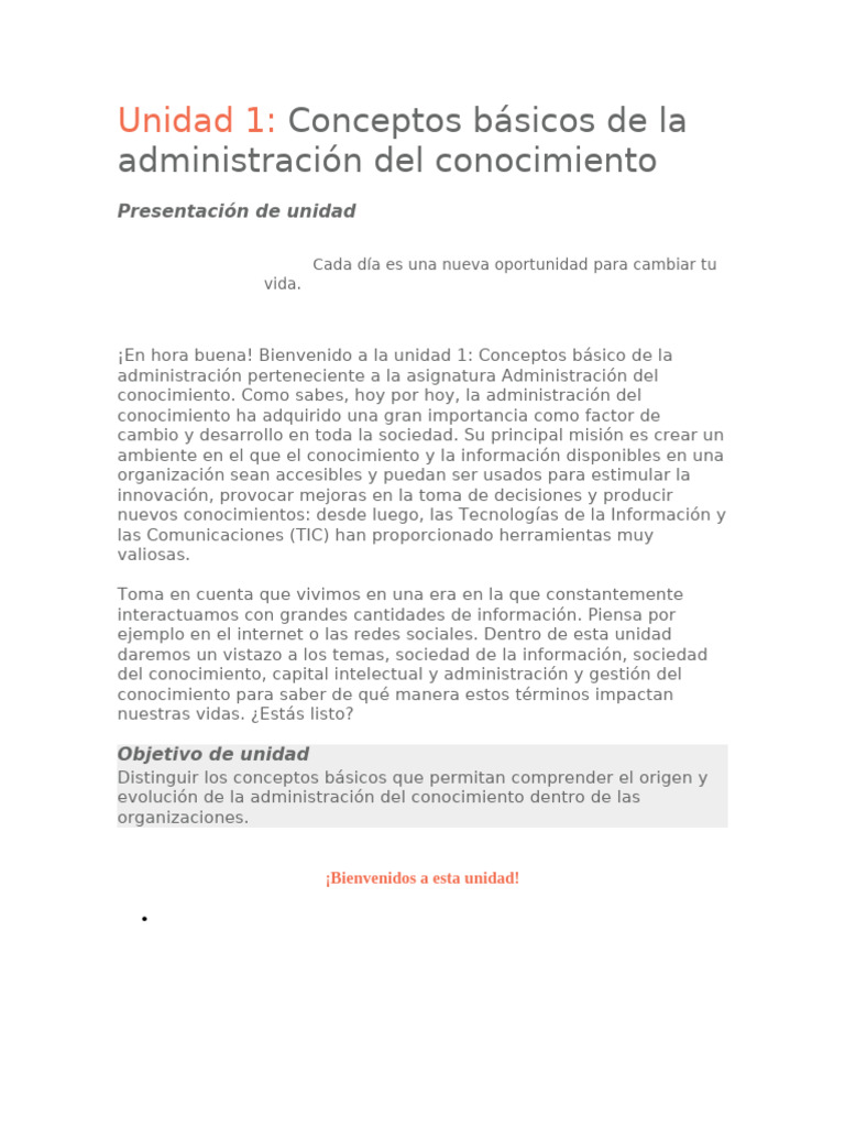 Administracion Del Conocimiento Unidad 1 | PDF | Datos | Conocimiento