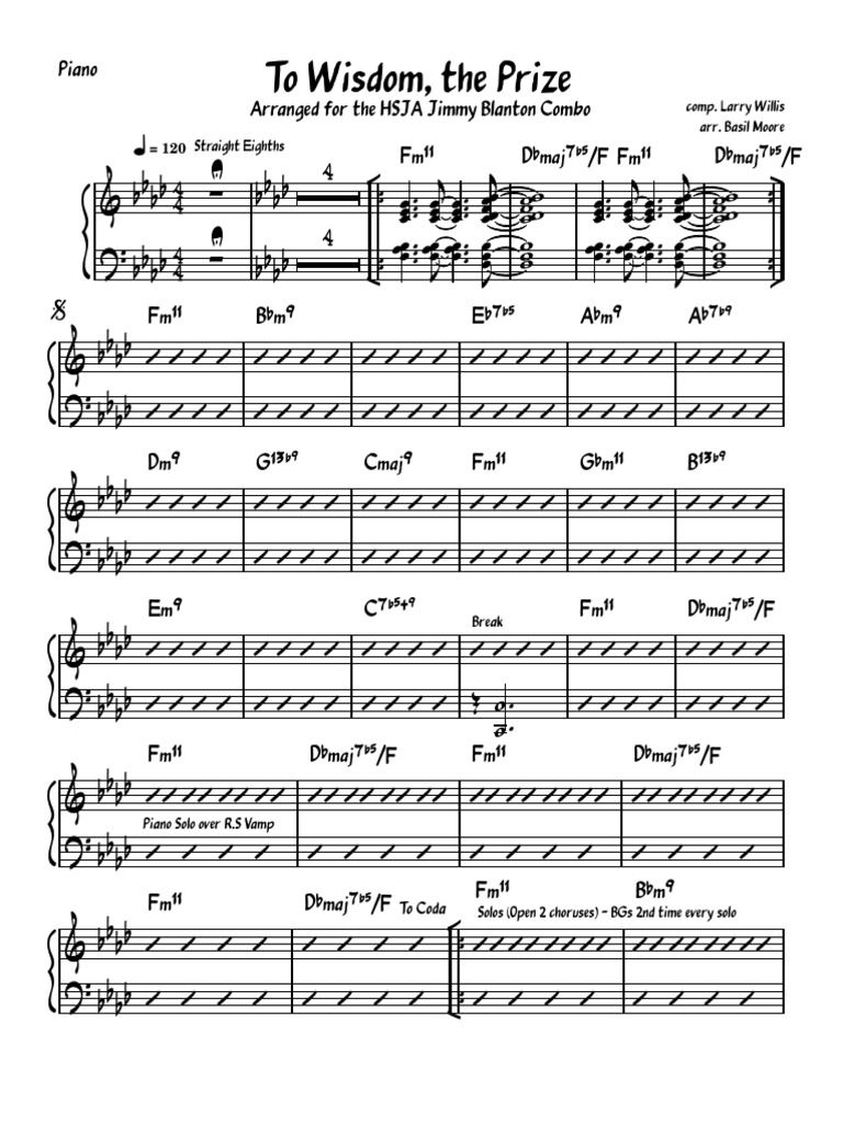 To Wisdom The Prize Arr HSJA-Piano | PDF