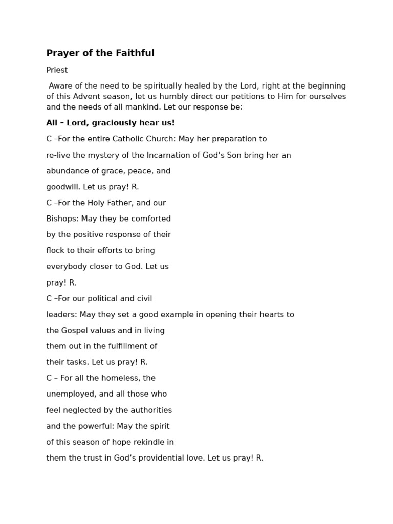 Prayer of The Faithful First Sunday of Advent | PDF