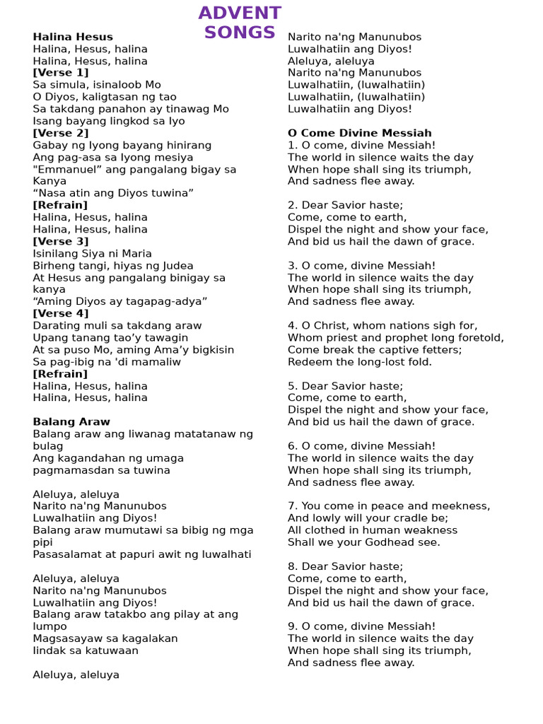 Advent Songs | PDF | Religious Belief And Doctrine