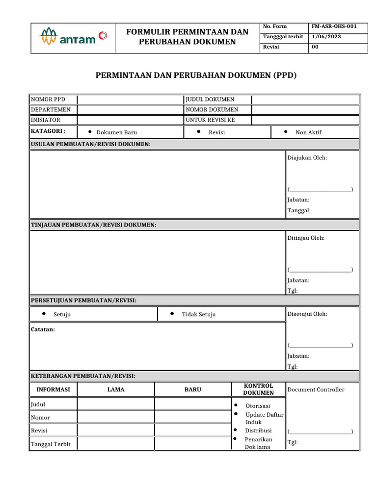 Fm-Asr-Ohs-001 Formulir Permintaan Perubahan Dokumen | PDF