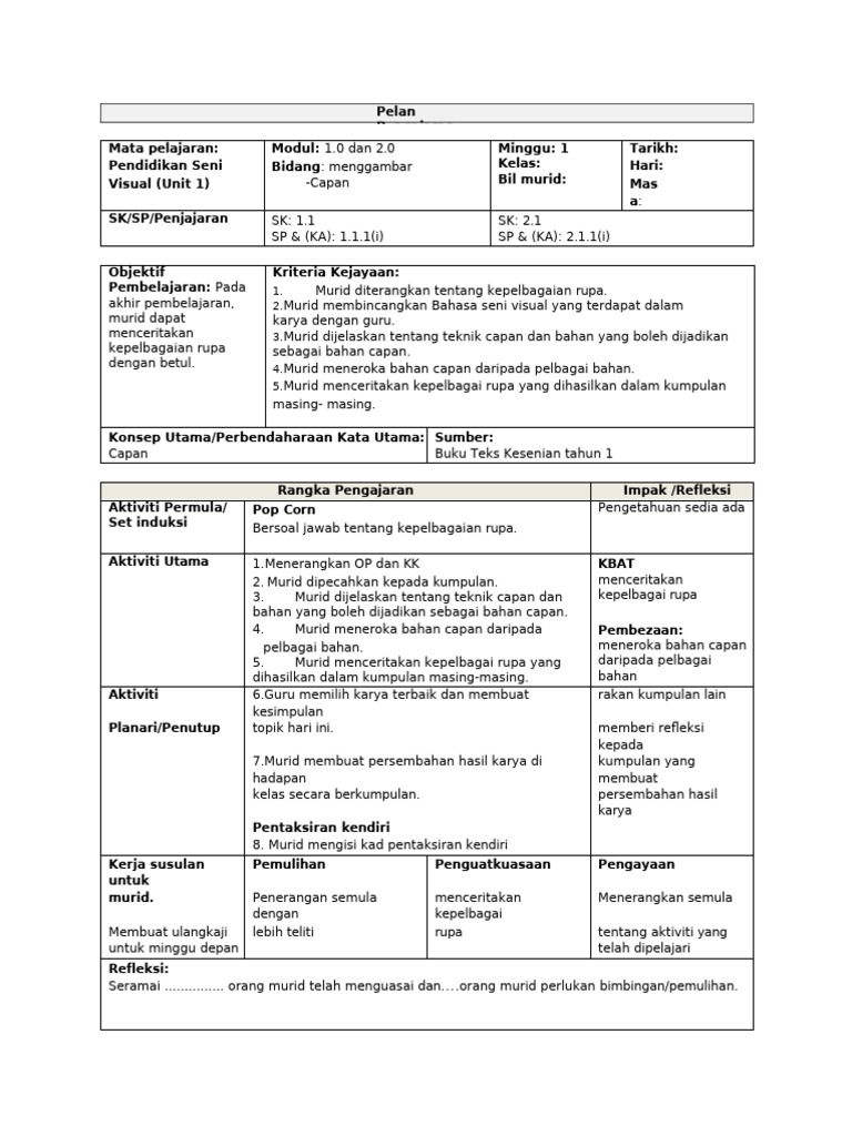 RPH PSV Tahun 1 2021 Lengkap | PDF