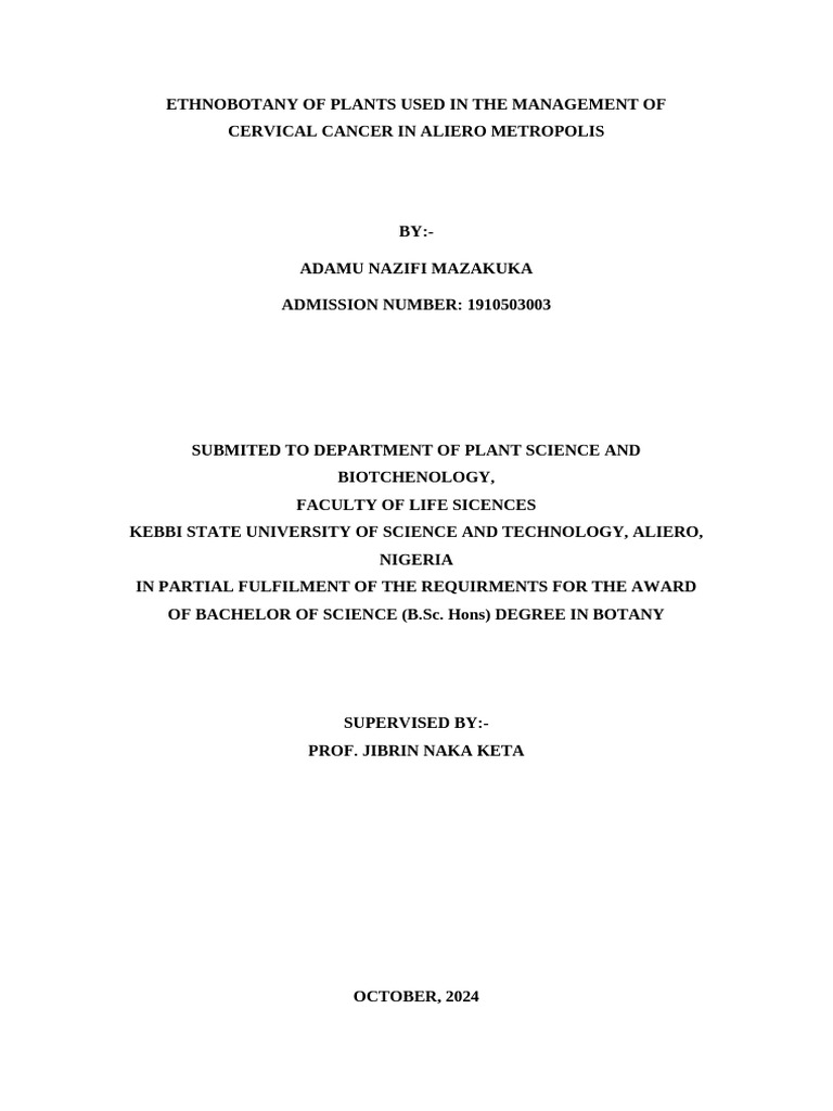 Adamu Nazifi Mazakuka Complete Project | PDF | Sexually Transmitted Infection | Cancer