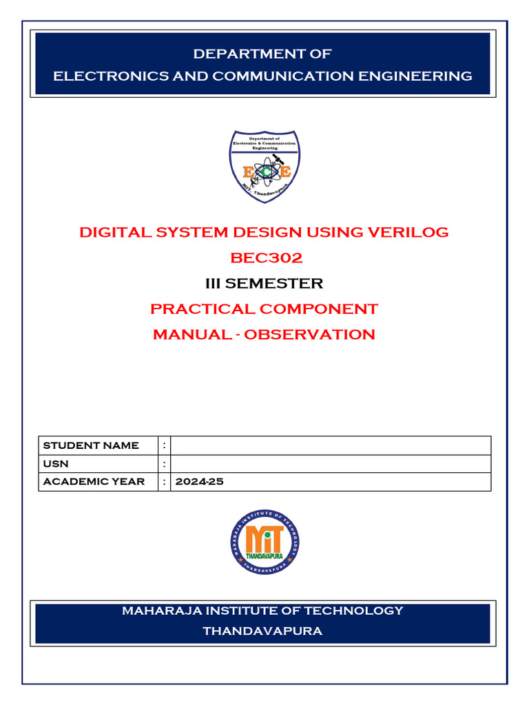 DSDV Lab Manual Ay 2024-25 | PDF | Hardware Description Language | Vhdl