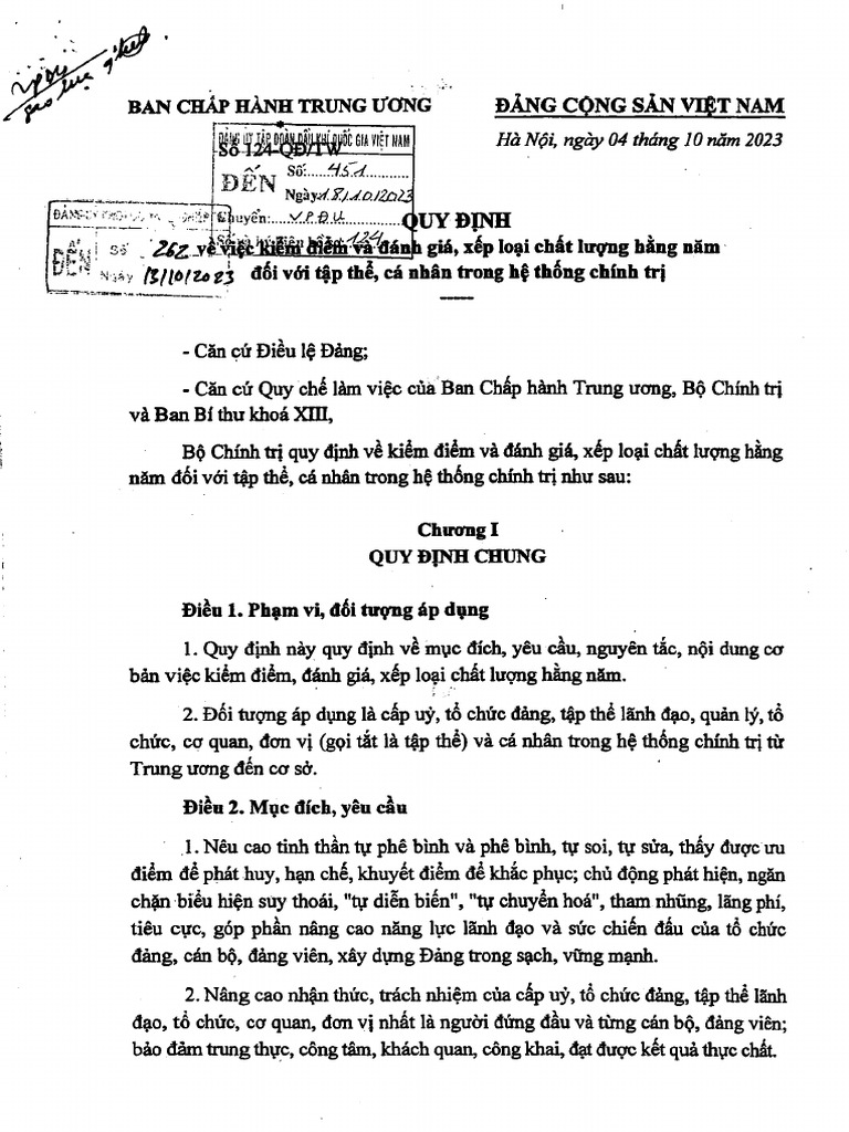 TW - QD124 - Quy Dinh Kiem Diem Danh Gia Xep Loai Hang Nam | PDF