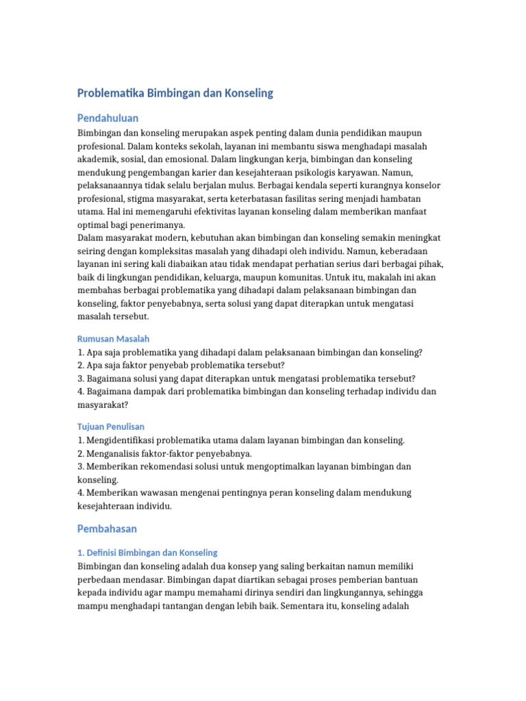 Problematika Bimbingan Dan Konseling Lengkap | PDF