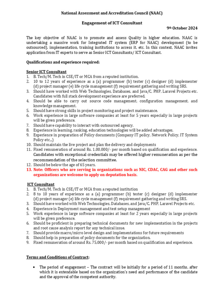 Advt ICT Consultant | PDF | Educational Technology | Computing