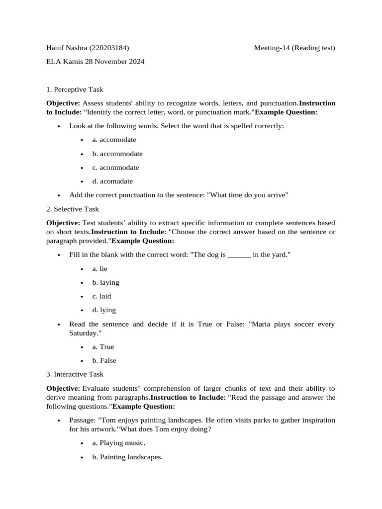 Meeting 14 Reading Test | PDF