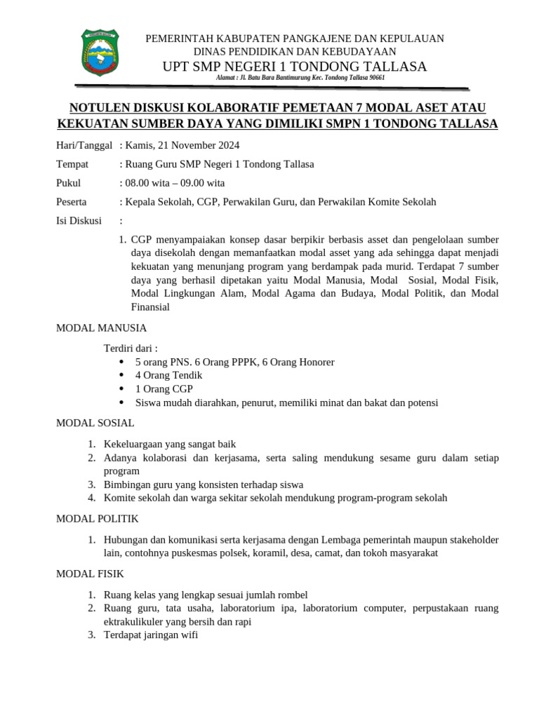 Notulen Diskusi Kolaboratif Pemetaan 7 Modal Aset Atau Kekuatan Sumber ...