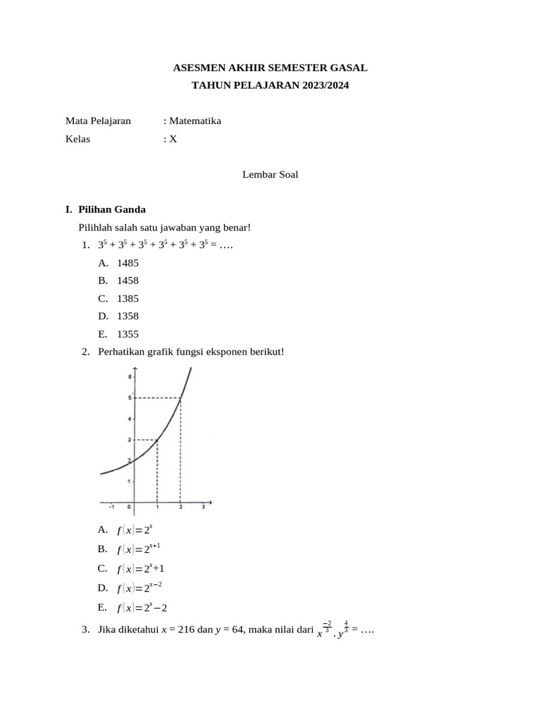 Soal Matematika Kelas X Aas Gasal | PDF