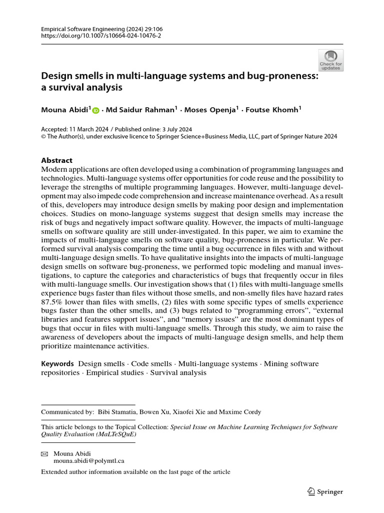Multi-Language Design Smells and Bugs | PDF | Xml | Software Development