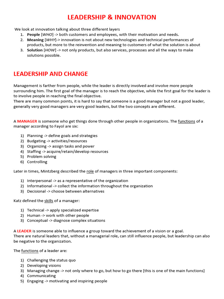 Leadership Notes | PDF | Mentorship | Leadership