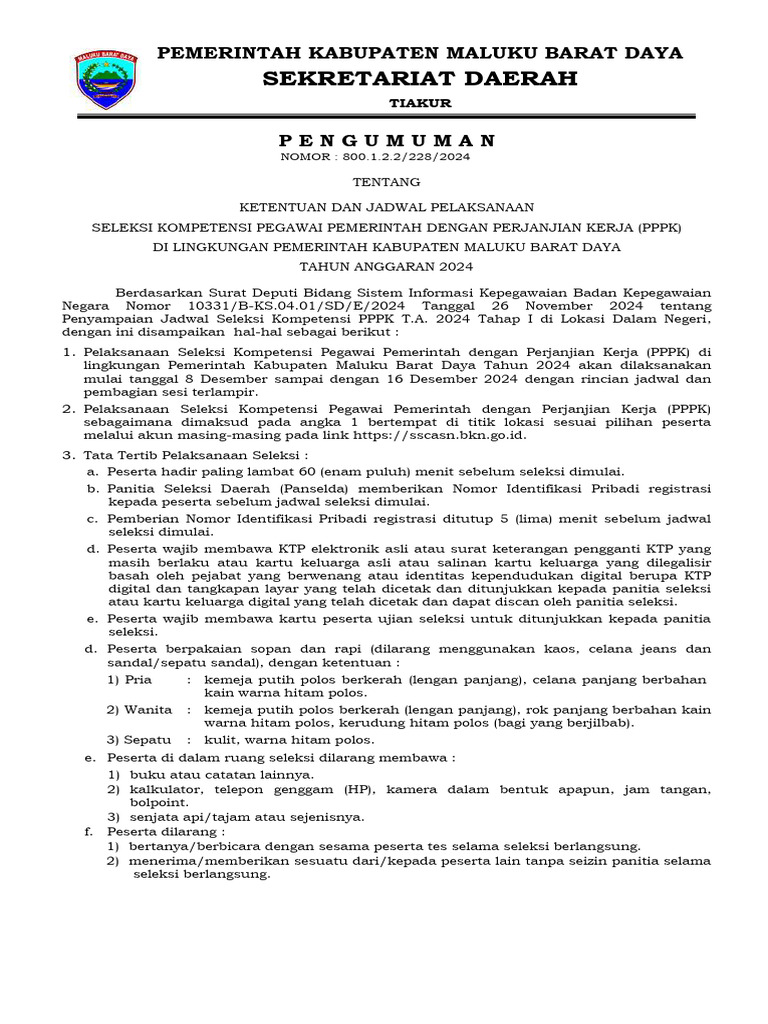 Jadwal Seleksi P3K 2024 | PDF