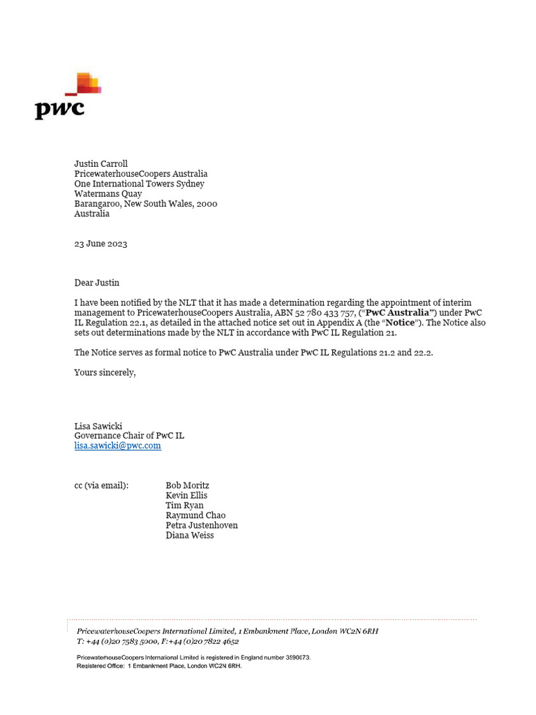 PWC - Remediation Letter 2 - 23 June 2023 | PDF | Governance | Conflict ...