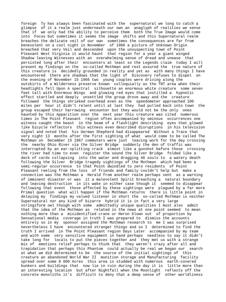 Mothman: The Truth Behind the Legend | PDF | Birds | Sound