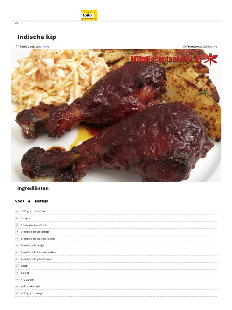 Indische Kip Recept - MijnReceptenboek - NL | PDF