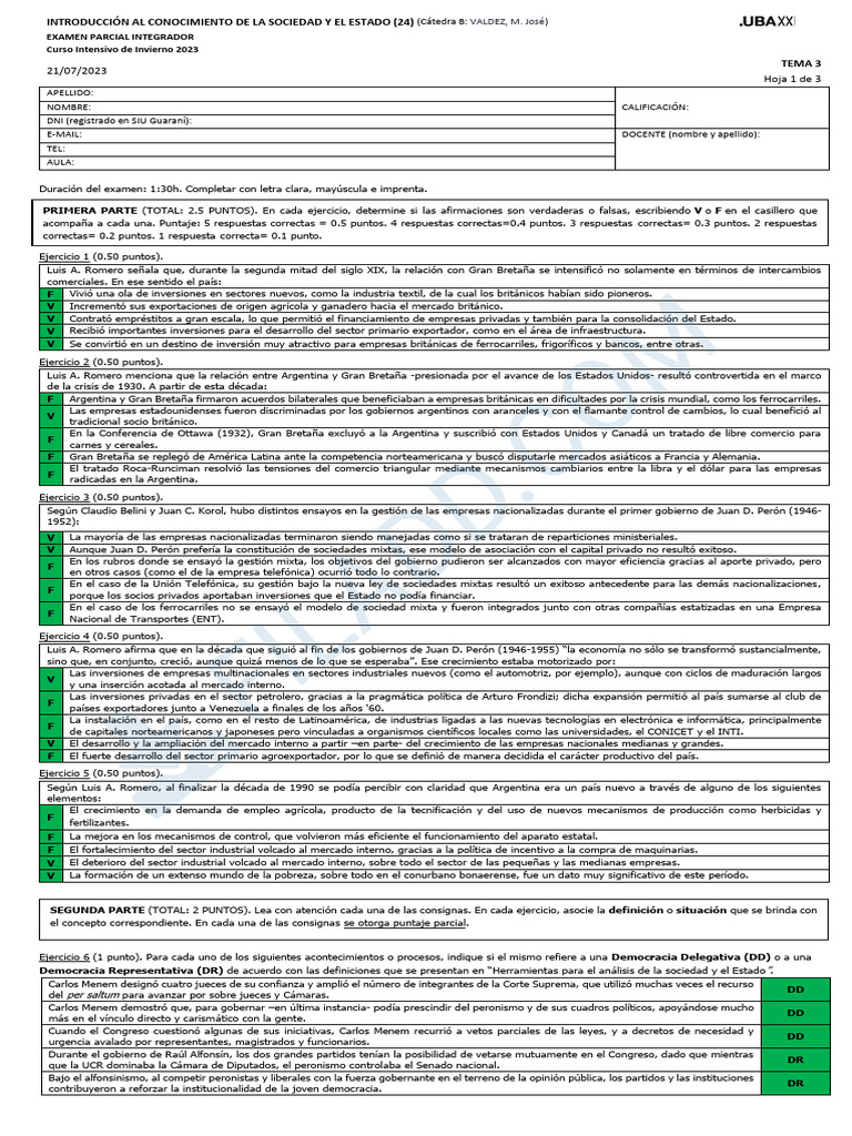 ICSE B - CII 2023 - Tema 3 - CLAVES DE CORRECCION | PDF | Democracia | Ideologías políticas