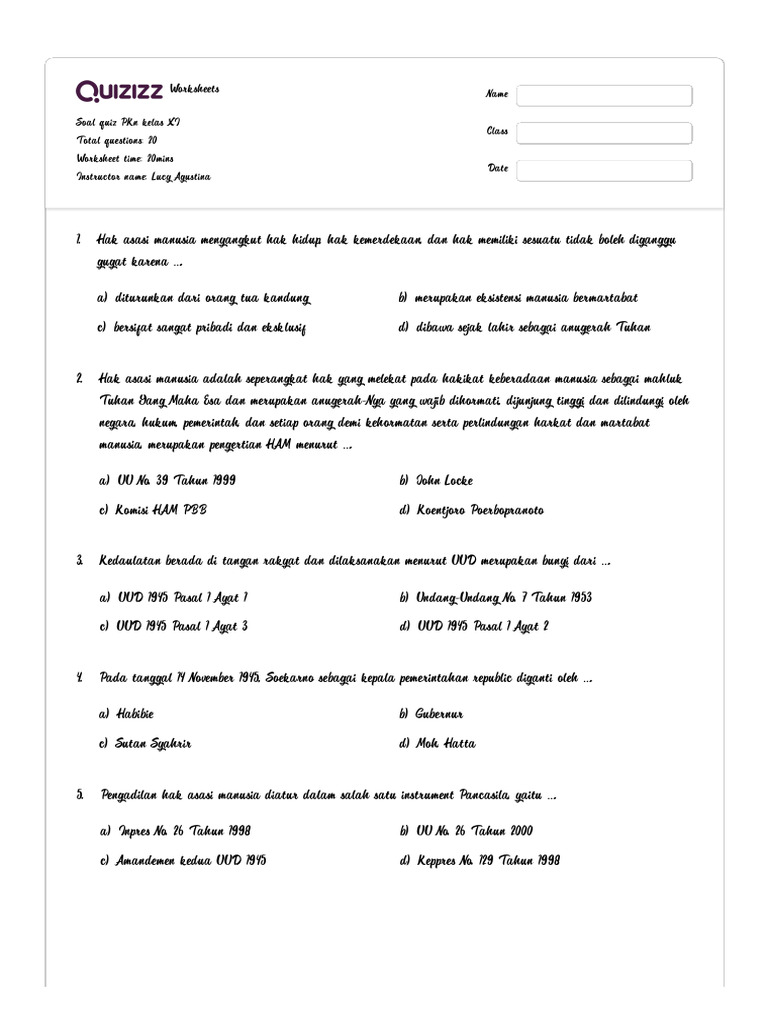 Soal Quiz PKN Kelas XI - Quizizz | PDF