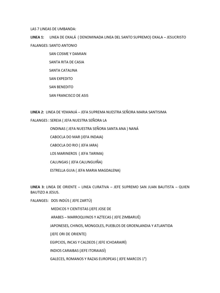 Las 7 Lineas de Umbanda | PDF | Santos cristianos