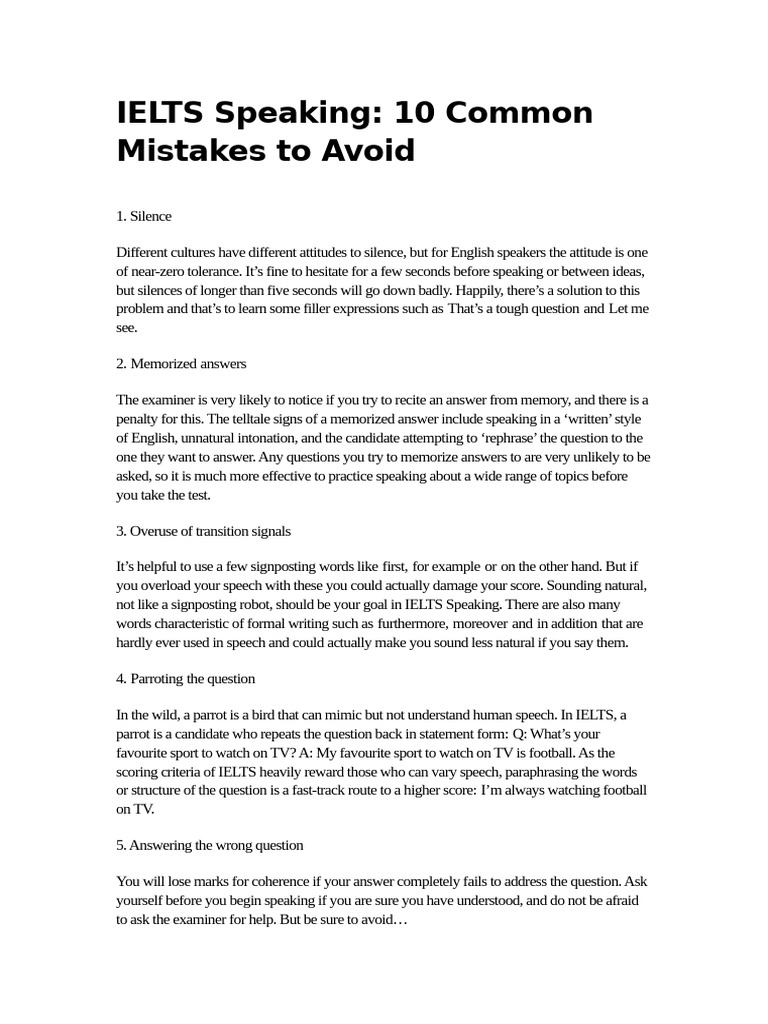 IELTS Speaking-10 Common Mistakes To Avoid | PDF | Question | Speech