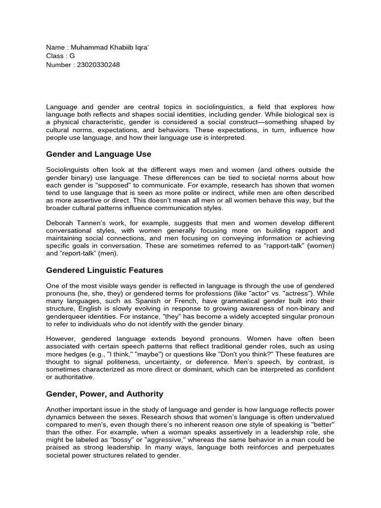 Language and Gender | PDF | Gender | Gender Studies