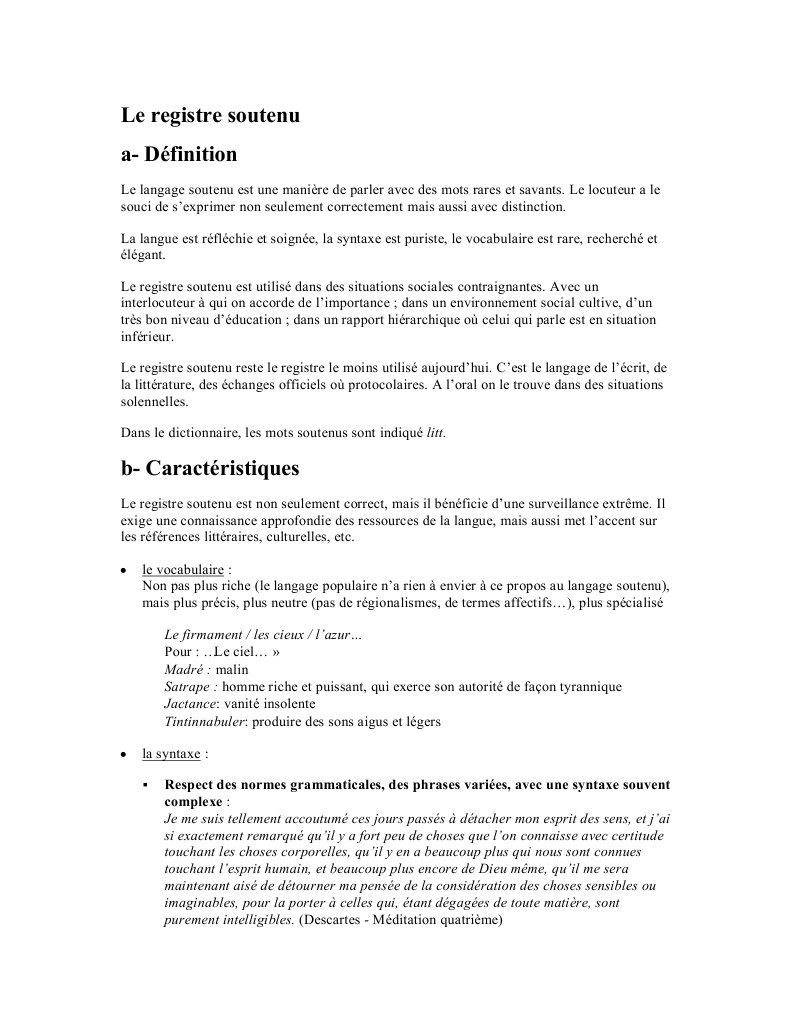 Les Registres de Langue