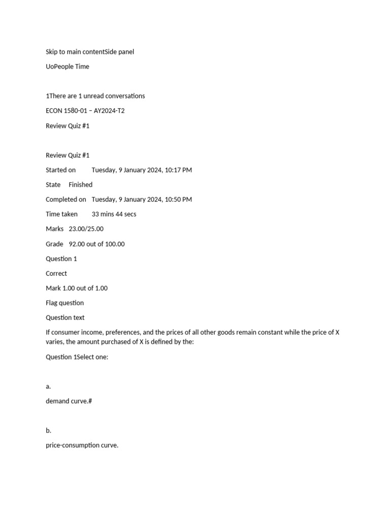 Econ Review Quiz 1 | PDF | Demand | Elasticity (Economics)