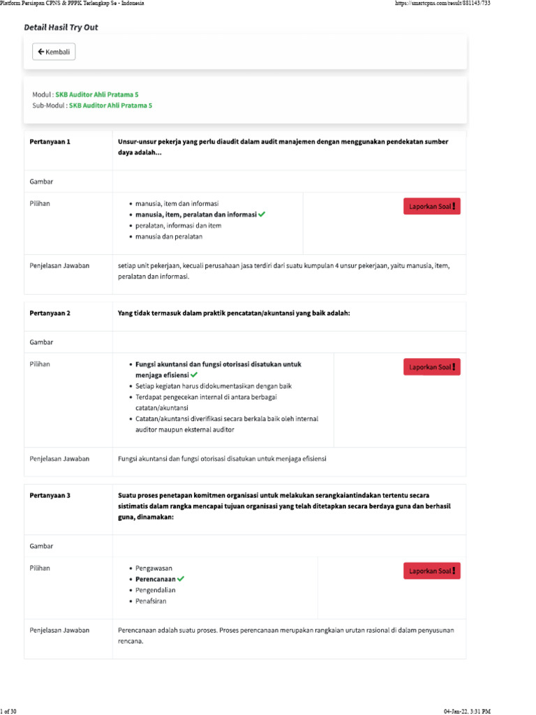 Soal SKB Auditor Ahli5 2021 | PDF