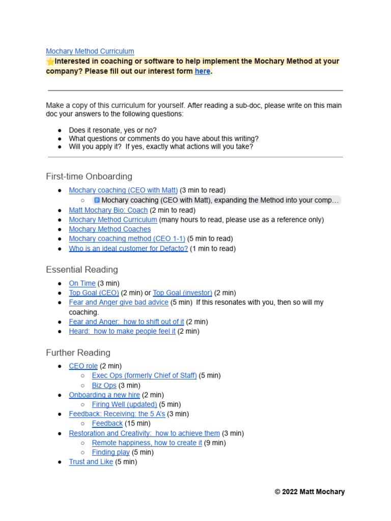 Mochary Method Curriculum | PDF | Psychology