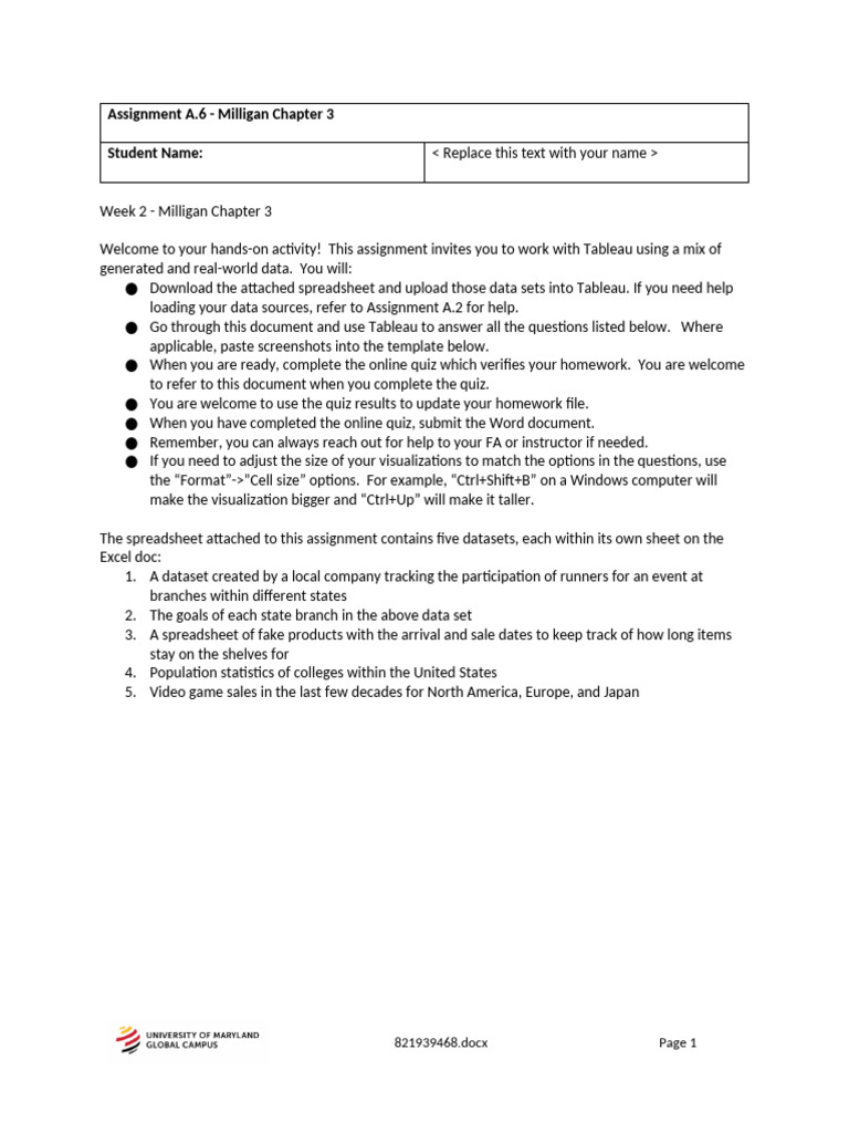 Assignment A.6 Milligan Chapter 3 Instructions | PDF | Scatter Plot | Spreadsheet