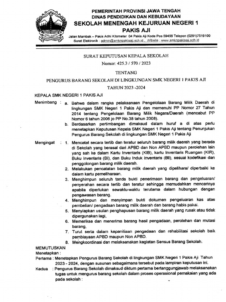 SK Pengurus Barang (Sarpras) | PDF