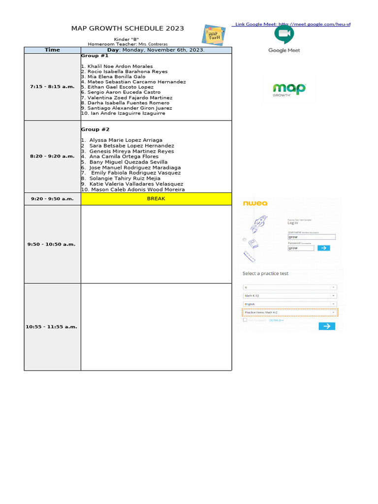 Map Growth Schedule KINDER B | PDF