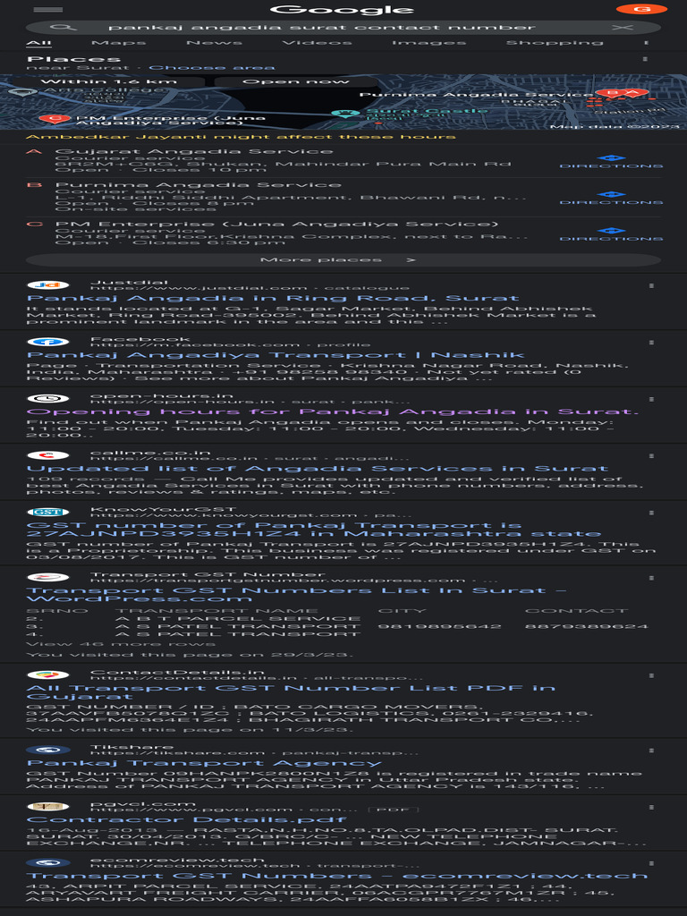 Places: Opening Hours For Pankaj Angadia in Surat | PDF