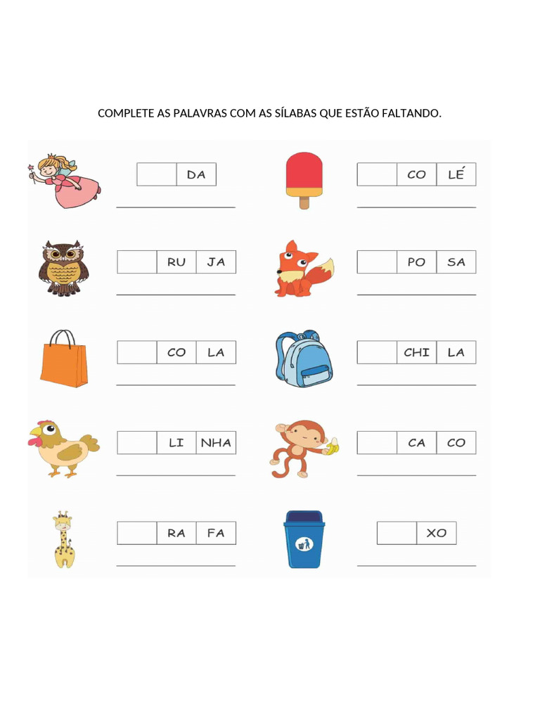 Complete As Palavras Com As Sílabas Que Estão Faltando | PDF