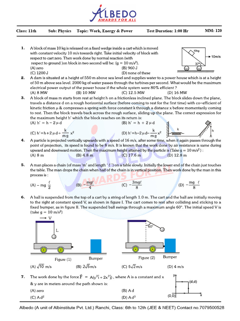 Work, Energy & Power - Questions | PDF