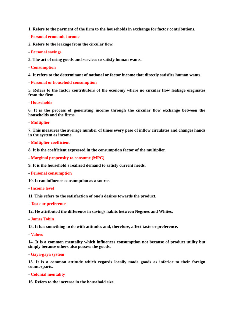 ECON5 Questionnaire | PDF | Consumption (Economics) | Income