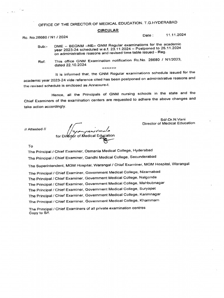Revised GNM Exam Time Table | PDF