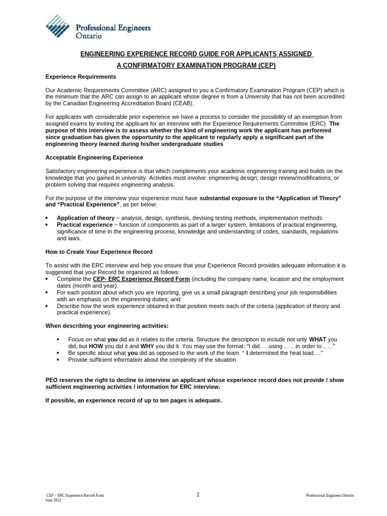 Confirmatory Experience Record Form | PDF | Engineering