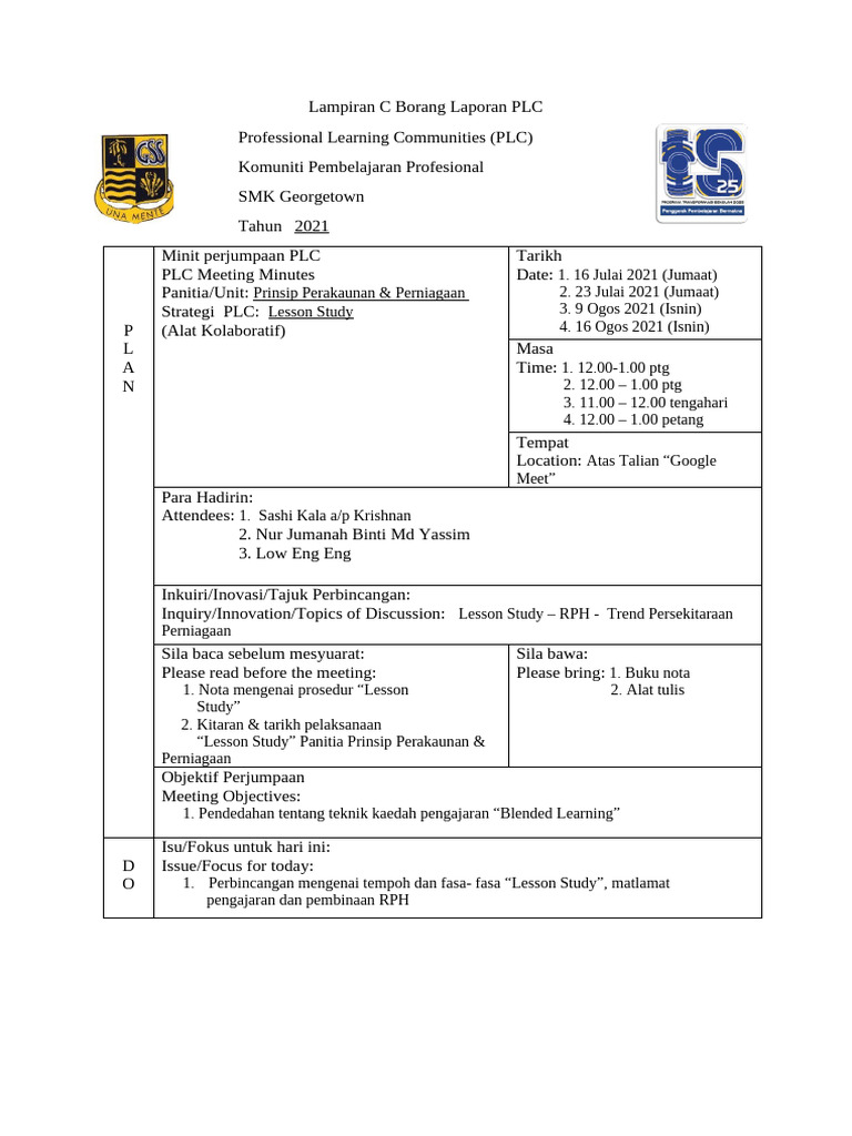 Lampiran C Borang Laporan PLC PA & PN 2021 | PDF