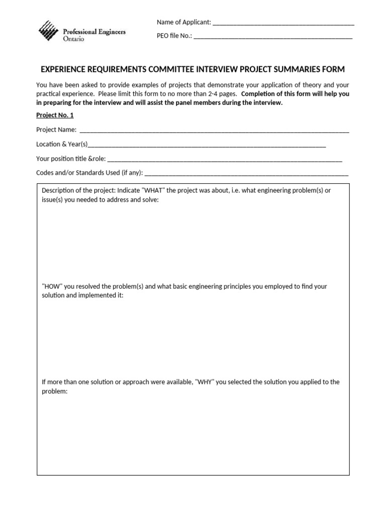 Experience Assessment Form | PDF