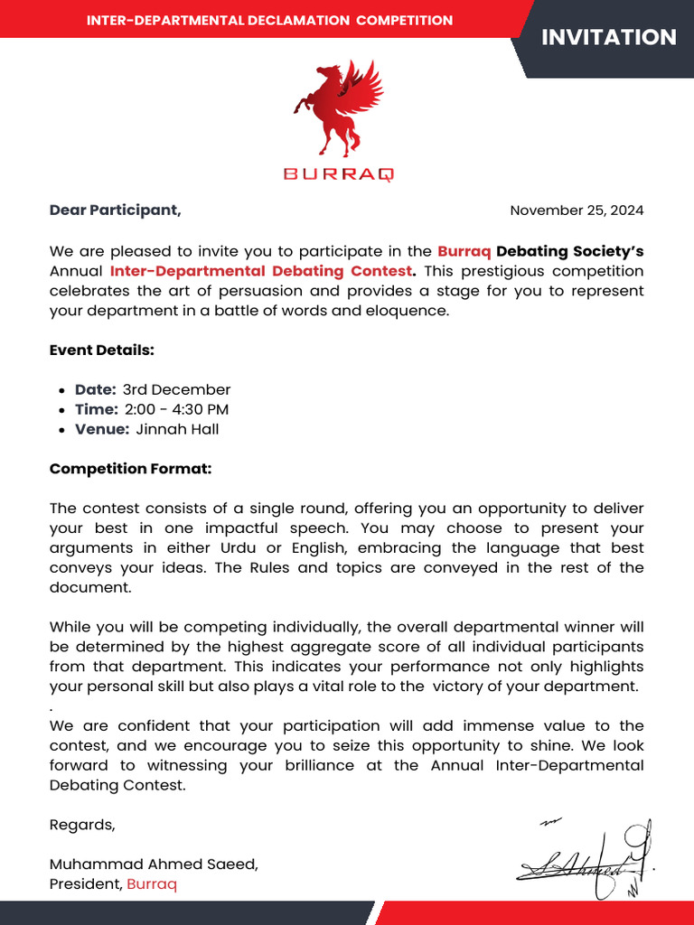 Invitation For The Declamation Contest | PDF | Human Communication