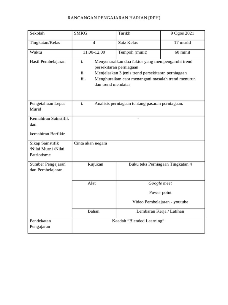 Borang Lesson Study PA & PN 2021 | PDF