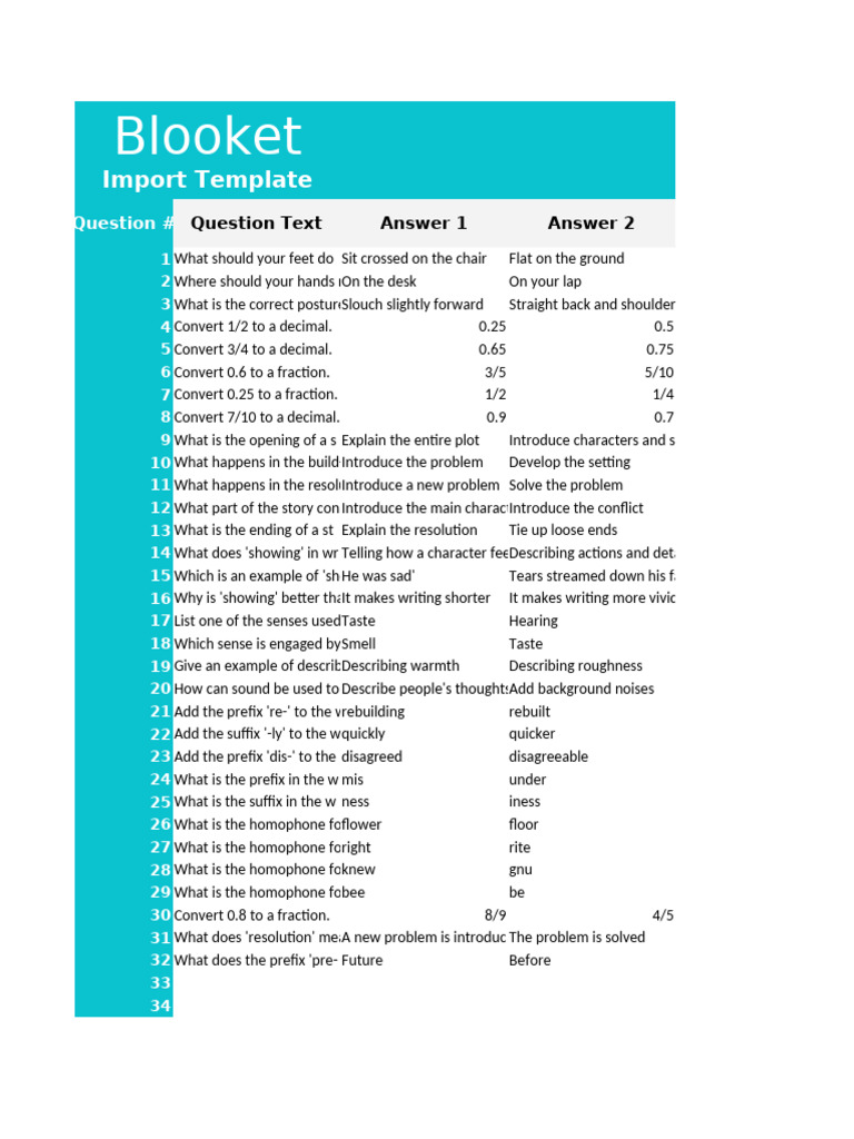 Blooket Import Template for Questions | PDF