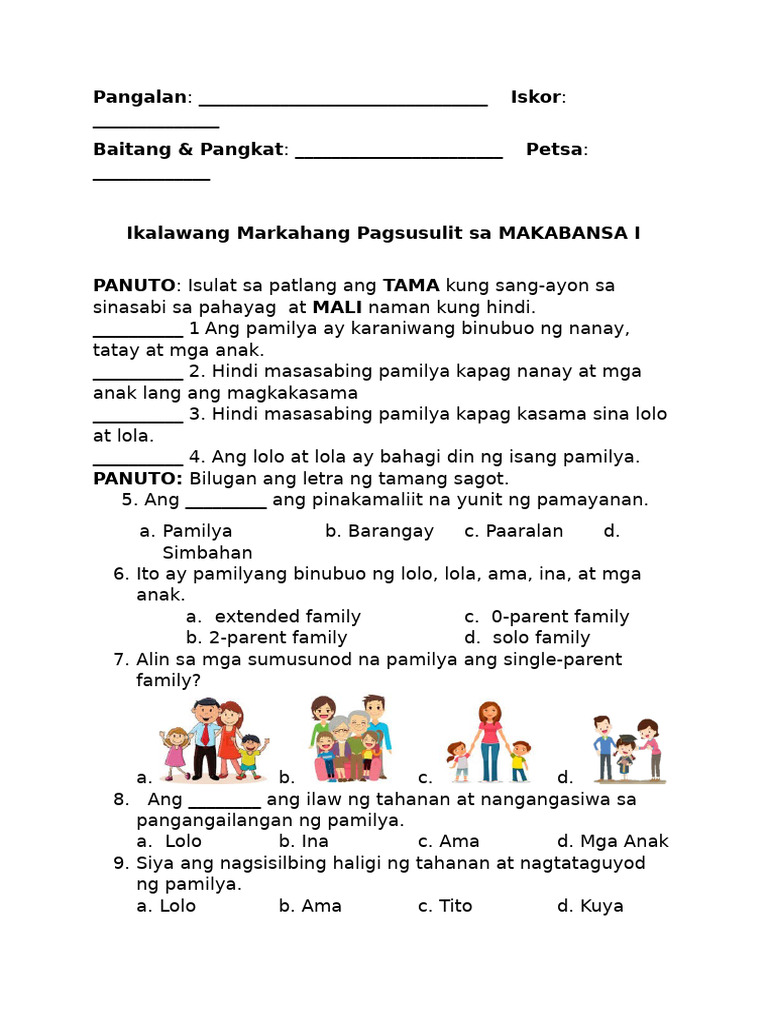 Q2 Periodical Test in Makabansa 1 | PDF