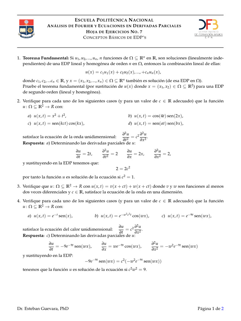 Hojas de Ejercicios Analisis de Fourier-7 Conceptos EDPs | PDF ...