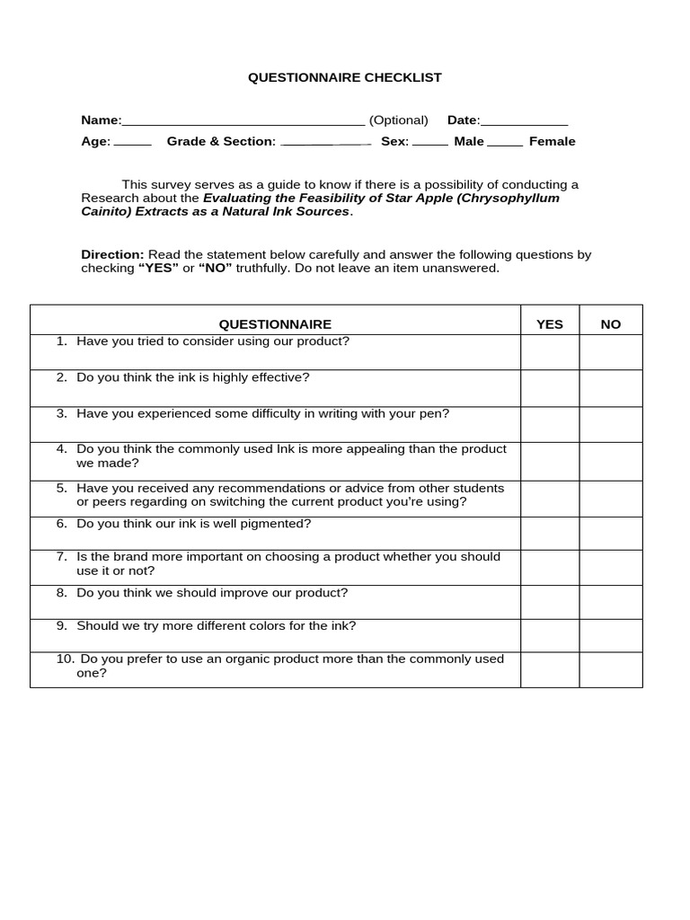 Research Questionnaire | PDF